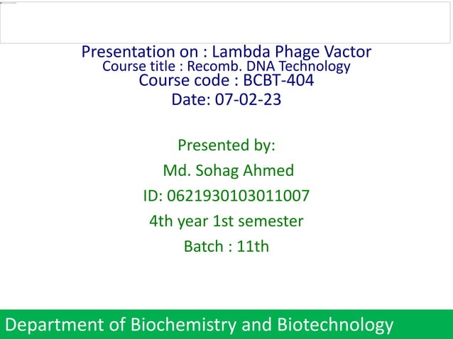 Presentation of Lambda phage vactor.pptx | Genetics | Science