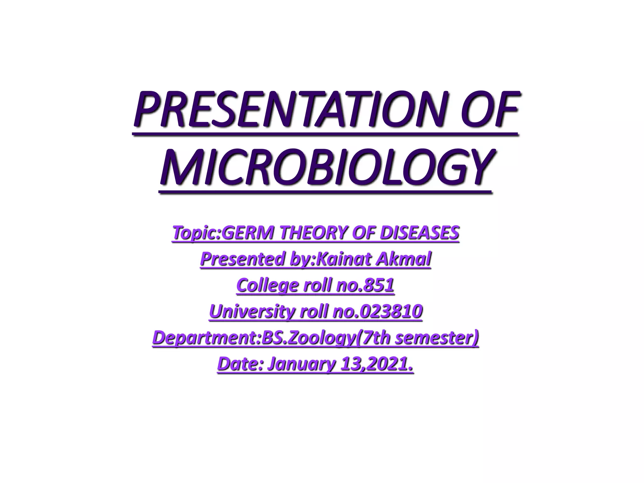 Germ theory of diseases and miasmatic theory. | PPTX