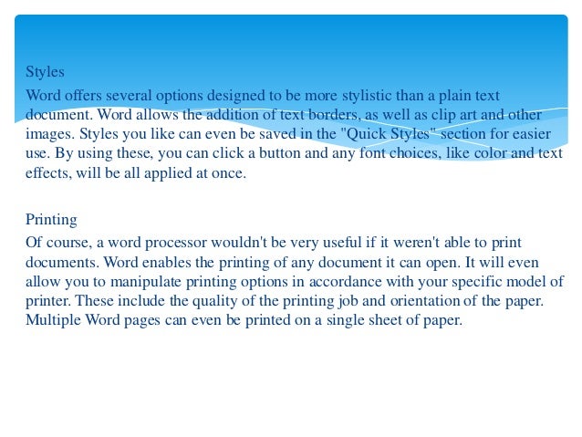 Presentation of ms word