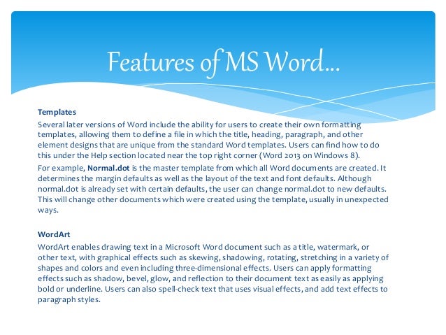 Presentation of ms word