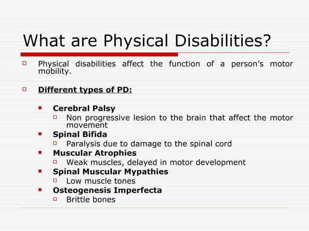 Presentation Of Physical Disabilities | PPT
