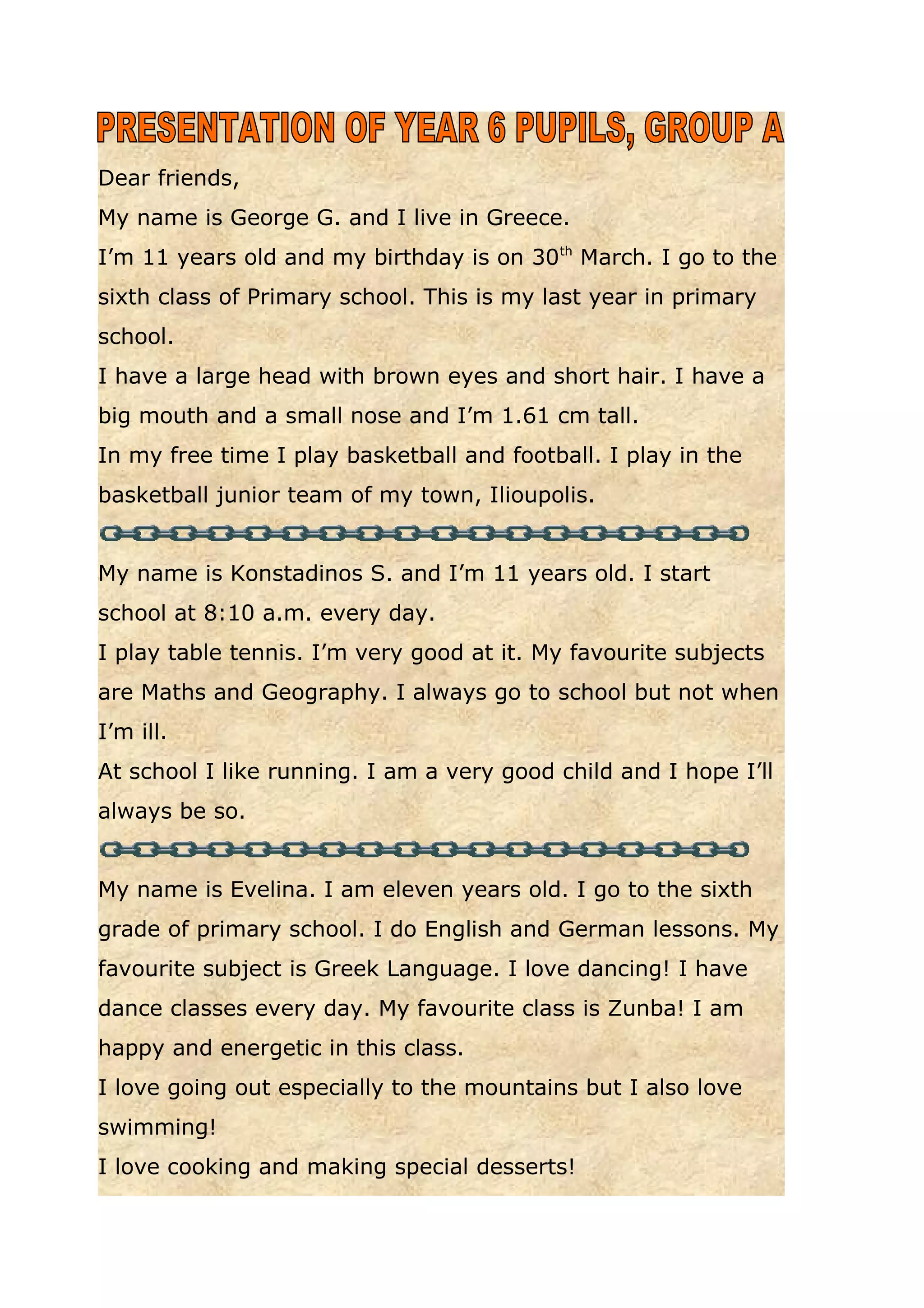 Presentation of year 6 pupils, group a | DOC