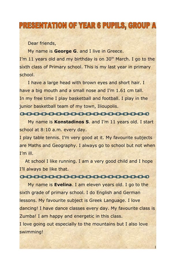 Presentation of year 6 pupils, group a | PDF