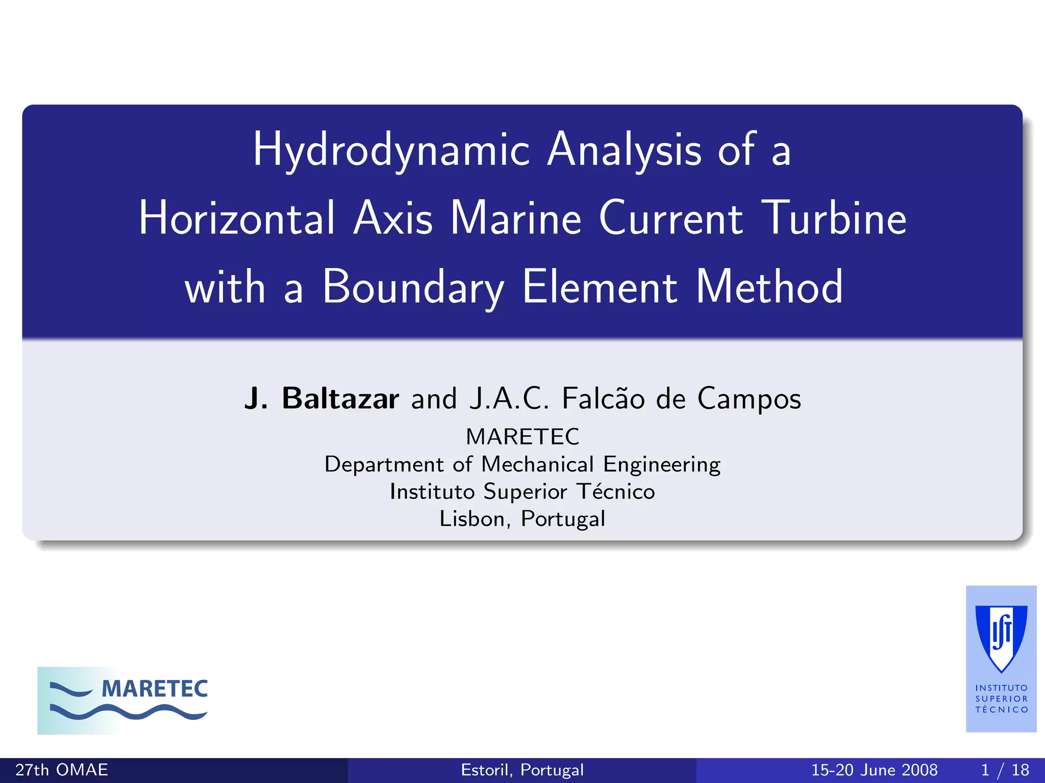 Hydrodynamic Analysis of a Horizontal Axis Marine Current Turbine with a Boundary Element Method ...