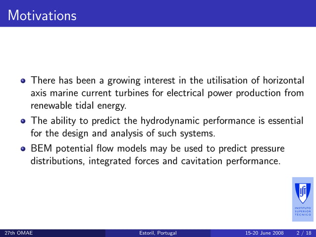 Hydrodynamic Analysis of a Horizontal Axis Marine Current Turbine with a Boundary Element Method ...