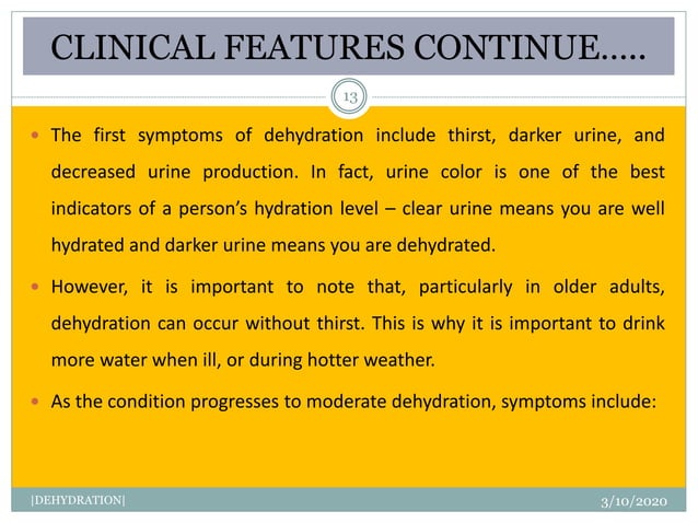 Presentation on "DEHYDRATION" | PPTX | First Aid | Injuries