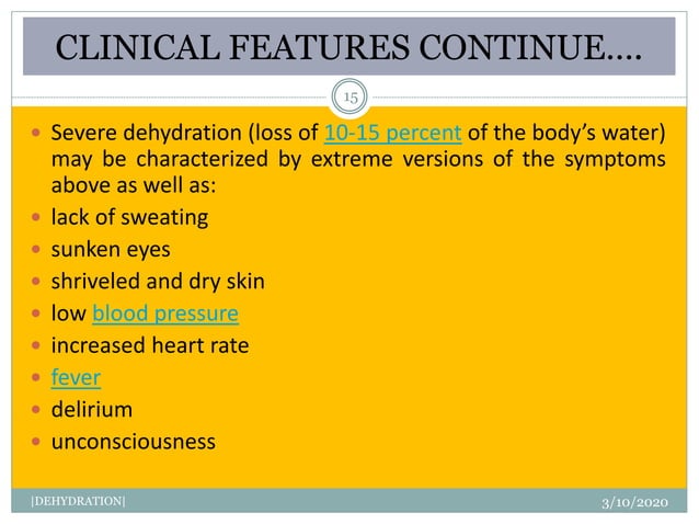 Presentation on "DEHYDRATION" | PPTX | First Aid | Injuries