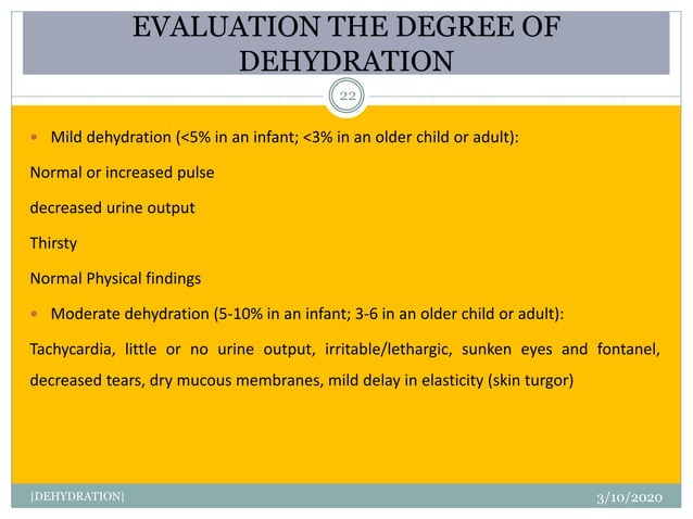 Presentation on "DEHYDRATION" | PPTX | First Aid | Injuries