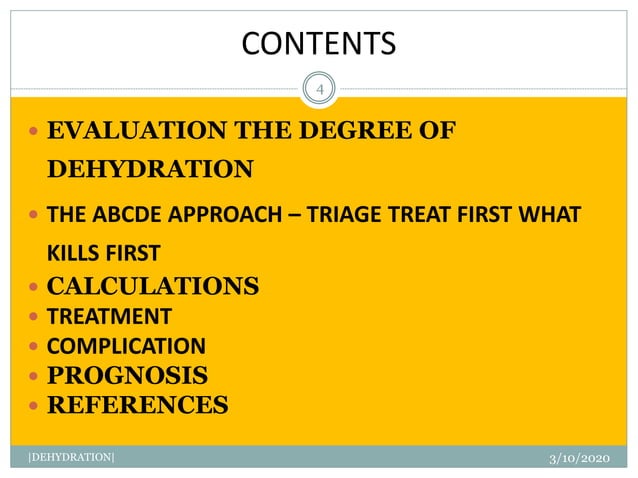 Presentation on "DEHYDRATION" | PPTX | First Aid | Injuries
