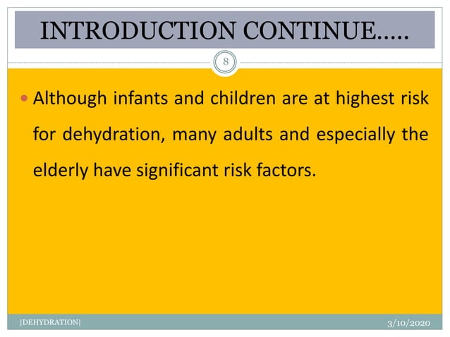 Presentation on "DEHYDRATION" | PPTX | First Aid | Injuries