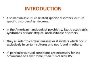 Culture Bound Syndrome- Medical Anthropology | PPTX
