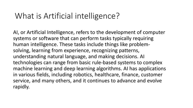 Presentation on AI.pptx introduction of artificial intelligence | PPTX