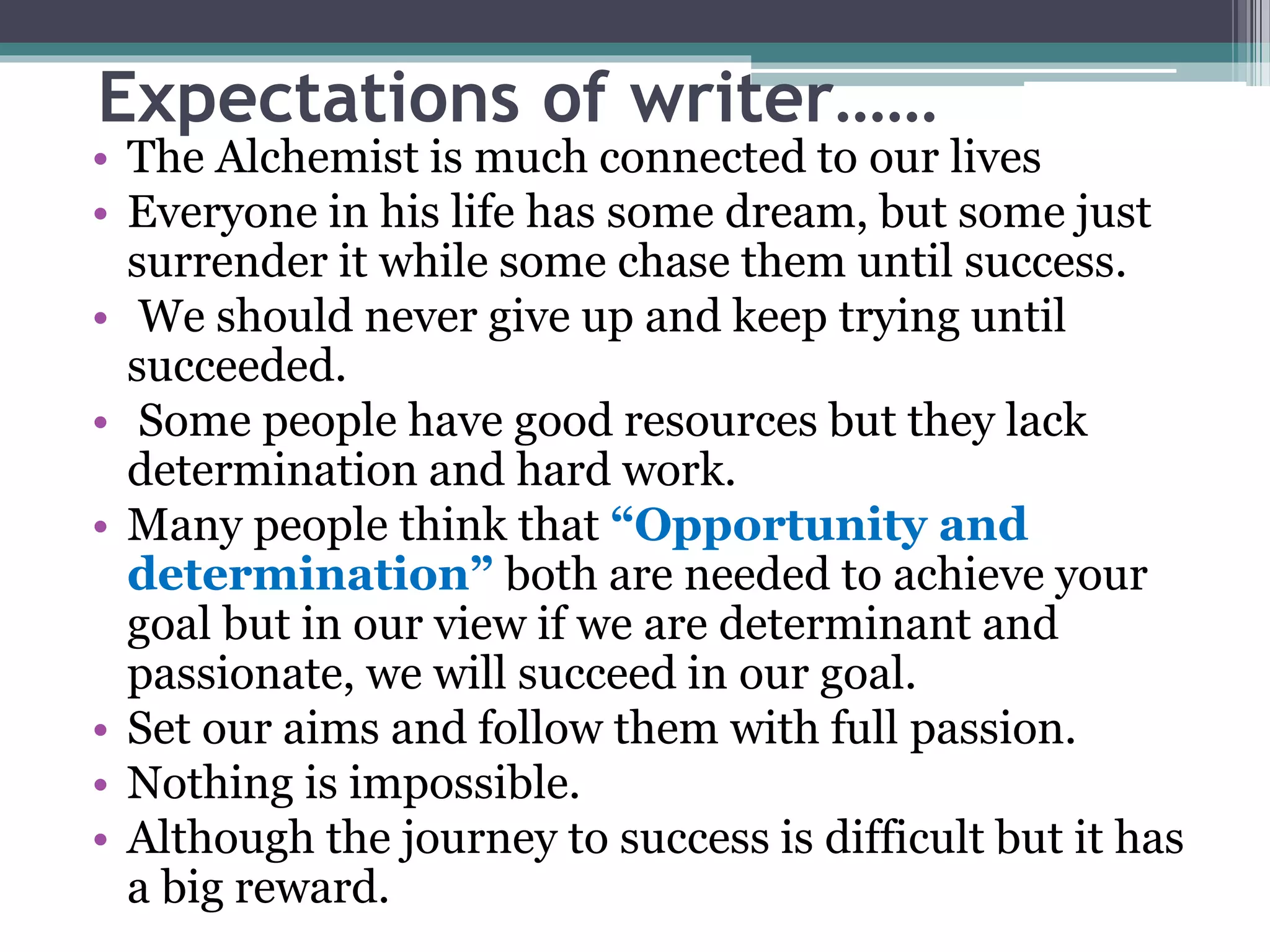Presentation on alchemist novel | PPTX