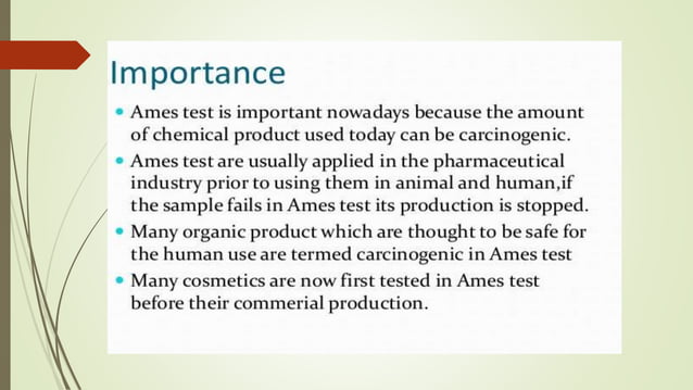 Presentation on ames test | PPTX | Medical Tests | Medical Health
