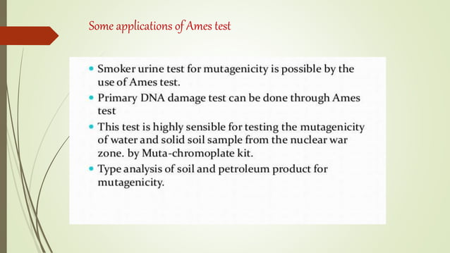 Presentation on ames test | PPTX | Medical Tests | Medical Health