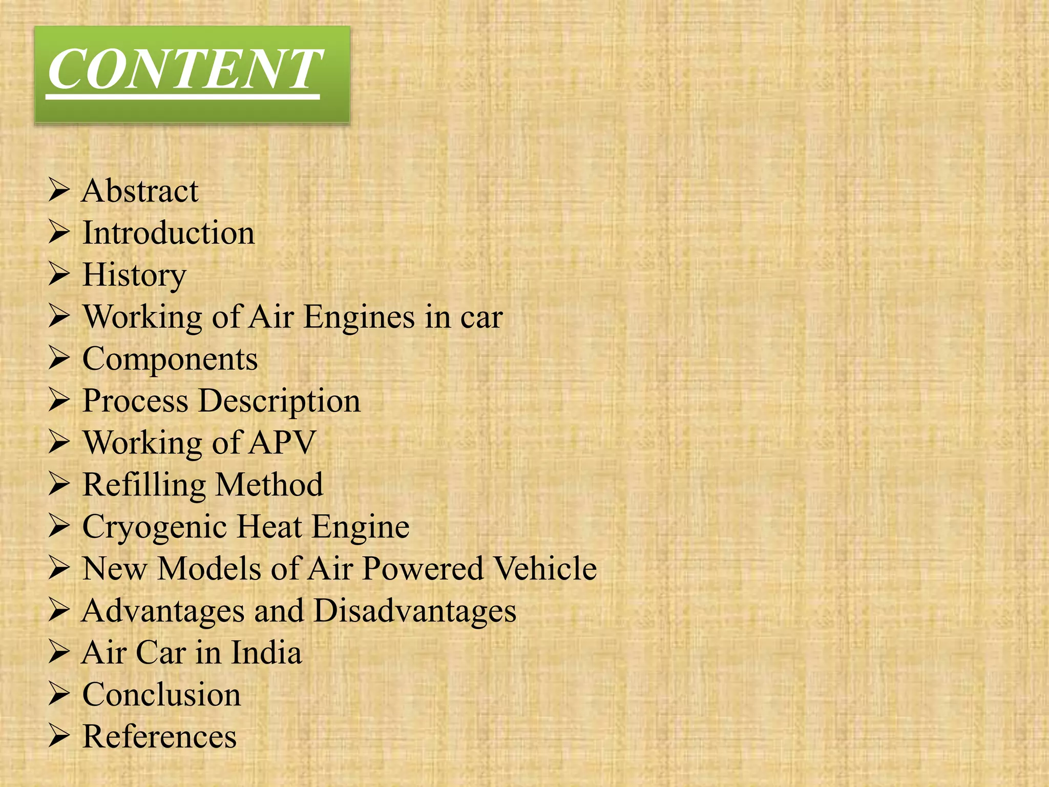 Presentation on Air Powered Vehicle | PPTX
