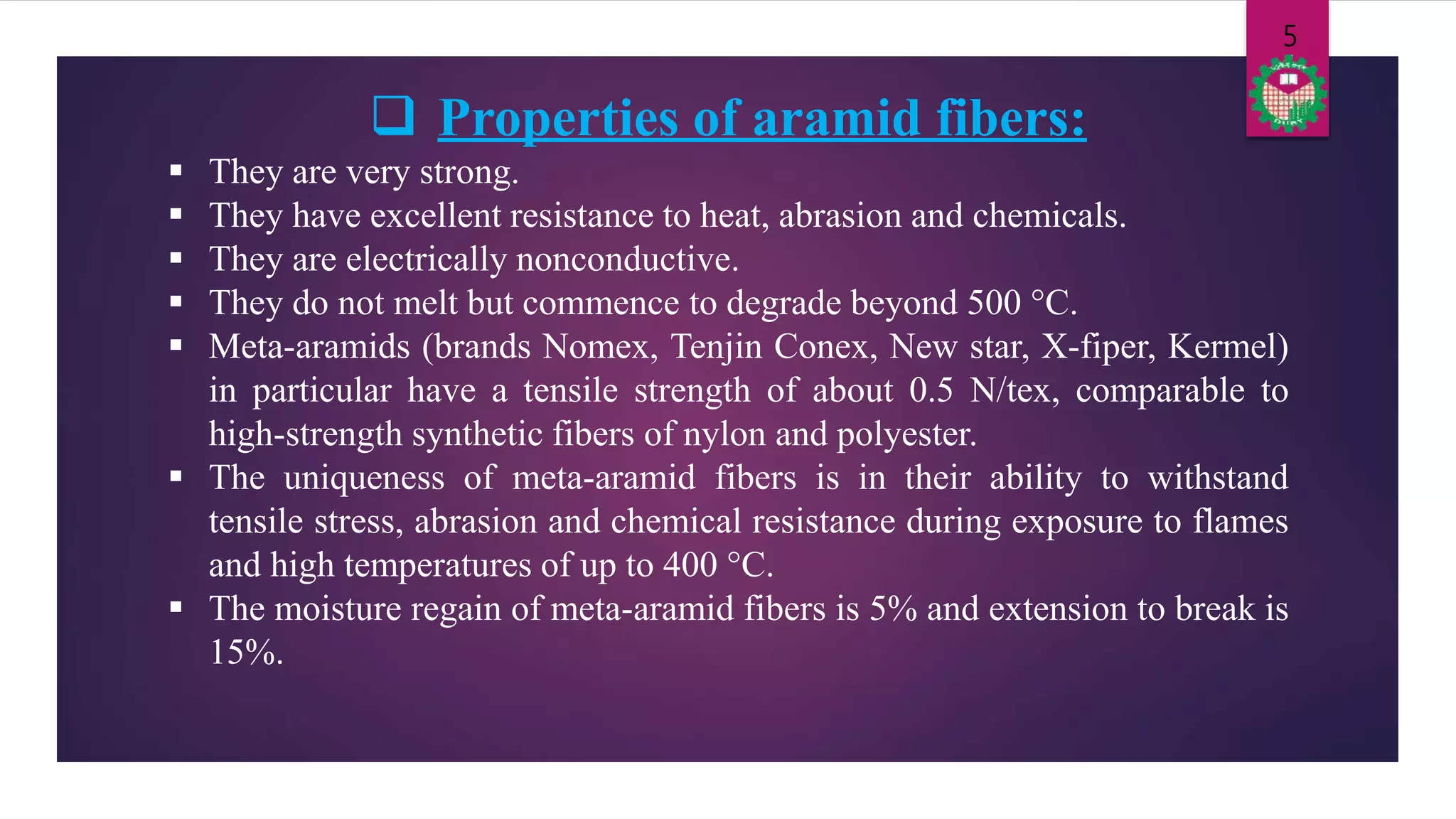 Presentation on aramid fiber-DUET | PPTX | Chemistry | Science