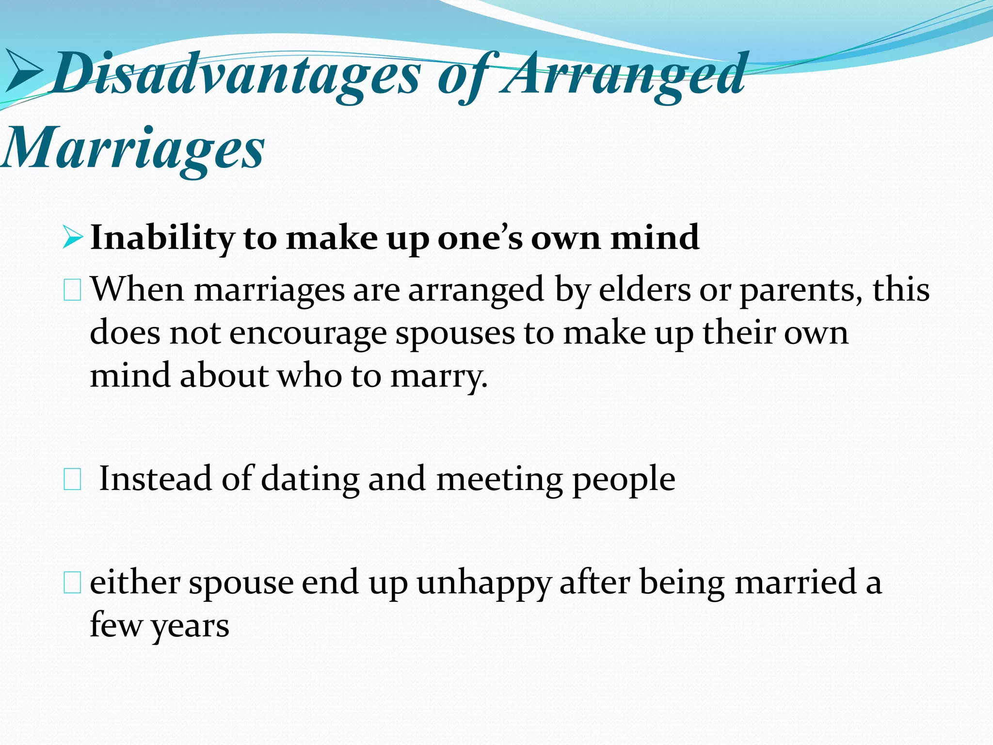 Presentation on arrange marriage | PPTX