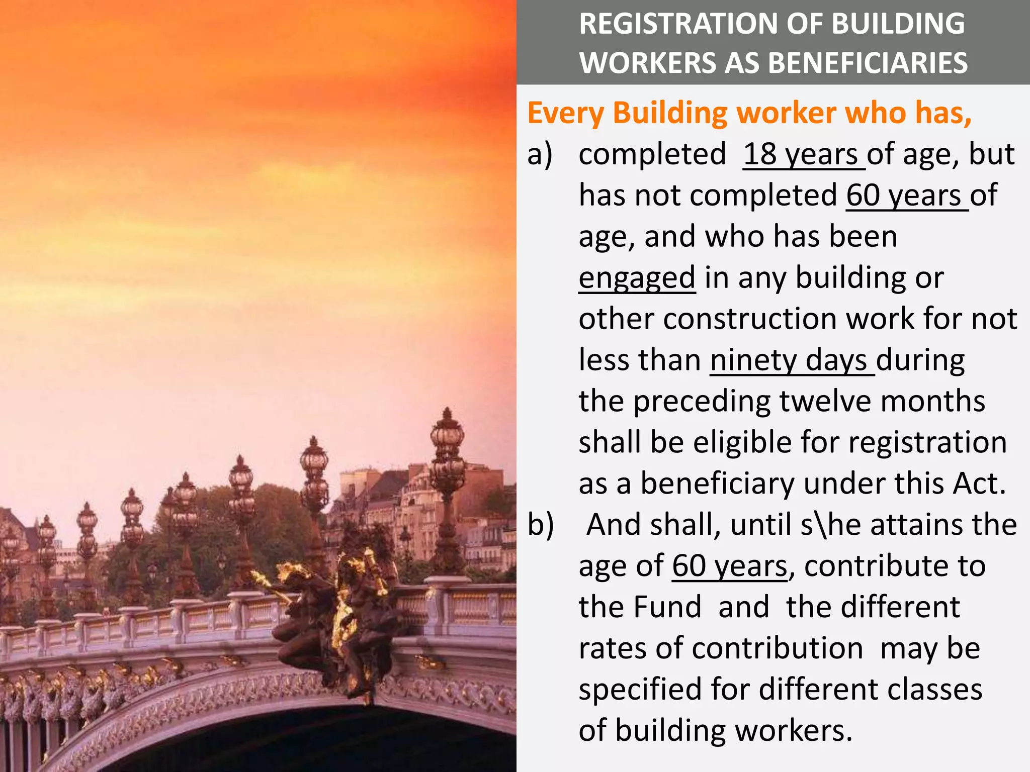 Presentation on bocw act. | PPTX
