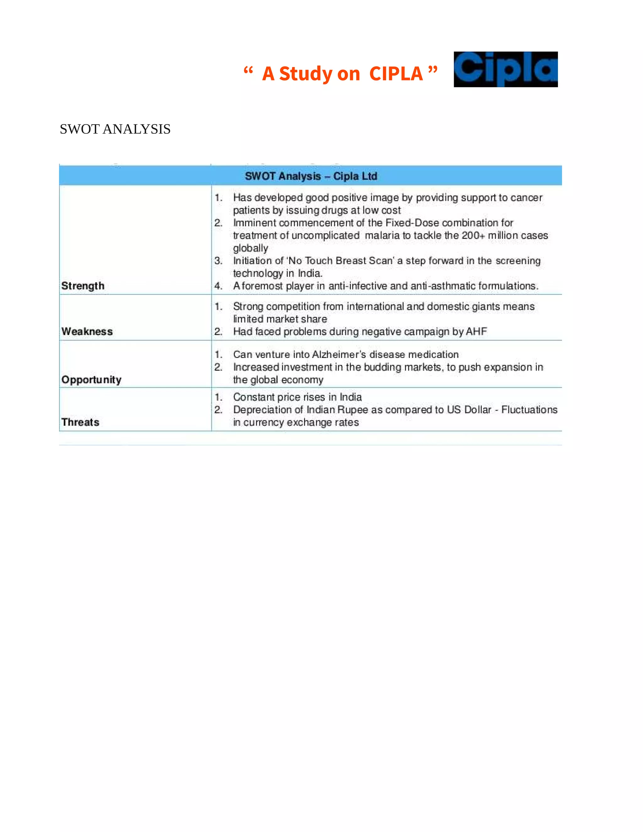 Presentation on CIPLA | PDF