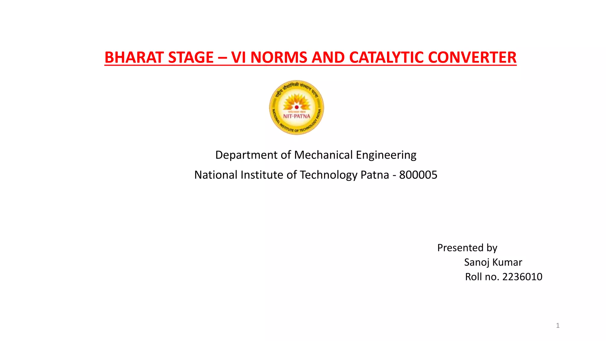 Presentation on BS VI catalytic convertor.pptx