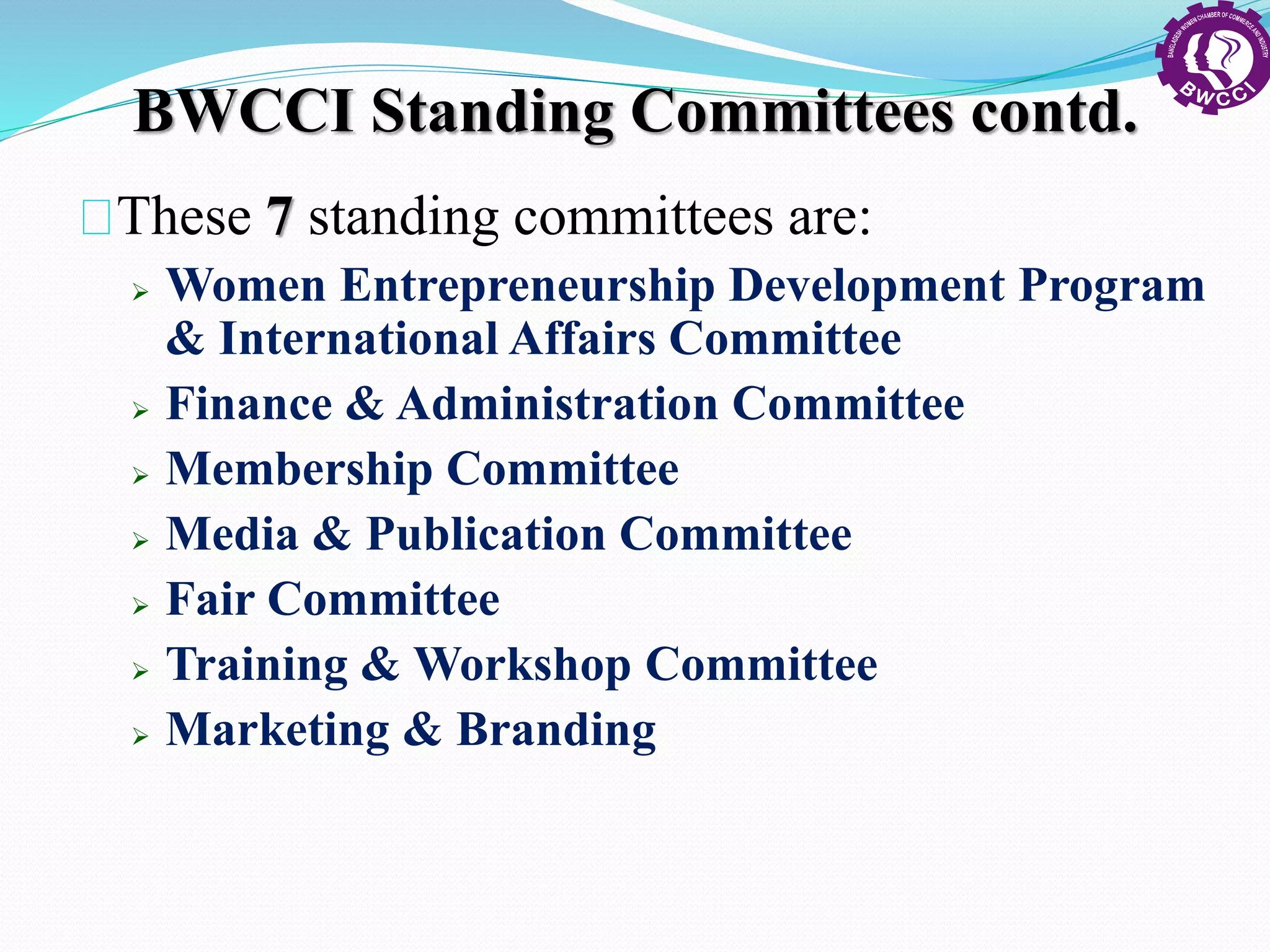 Presentation on BWCCI standing commiittees | PPT