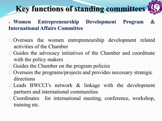 Presentation on BWCCI standing commiittees | PPT