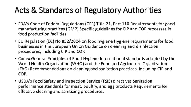 Presentation on CIP & COP process in Food Manufacturing Facilities.pptx ...