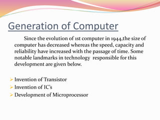Presentation on computer generation | PPTX