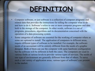 Presentation on computer softwares | PPT | Databases | Computer Software and Applications