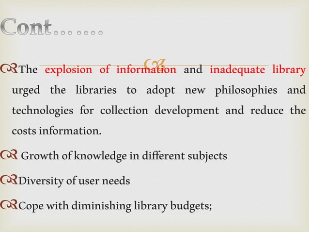 Presentation on concept, need, issues and scope of library consortium | PPT