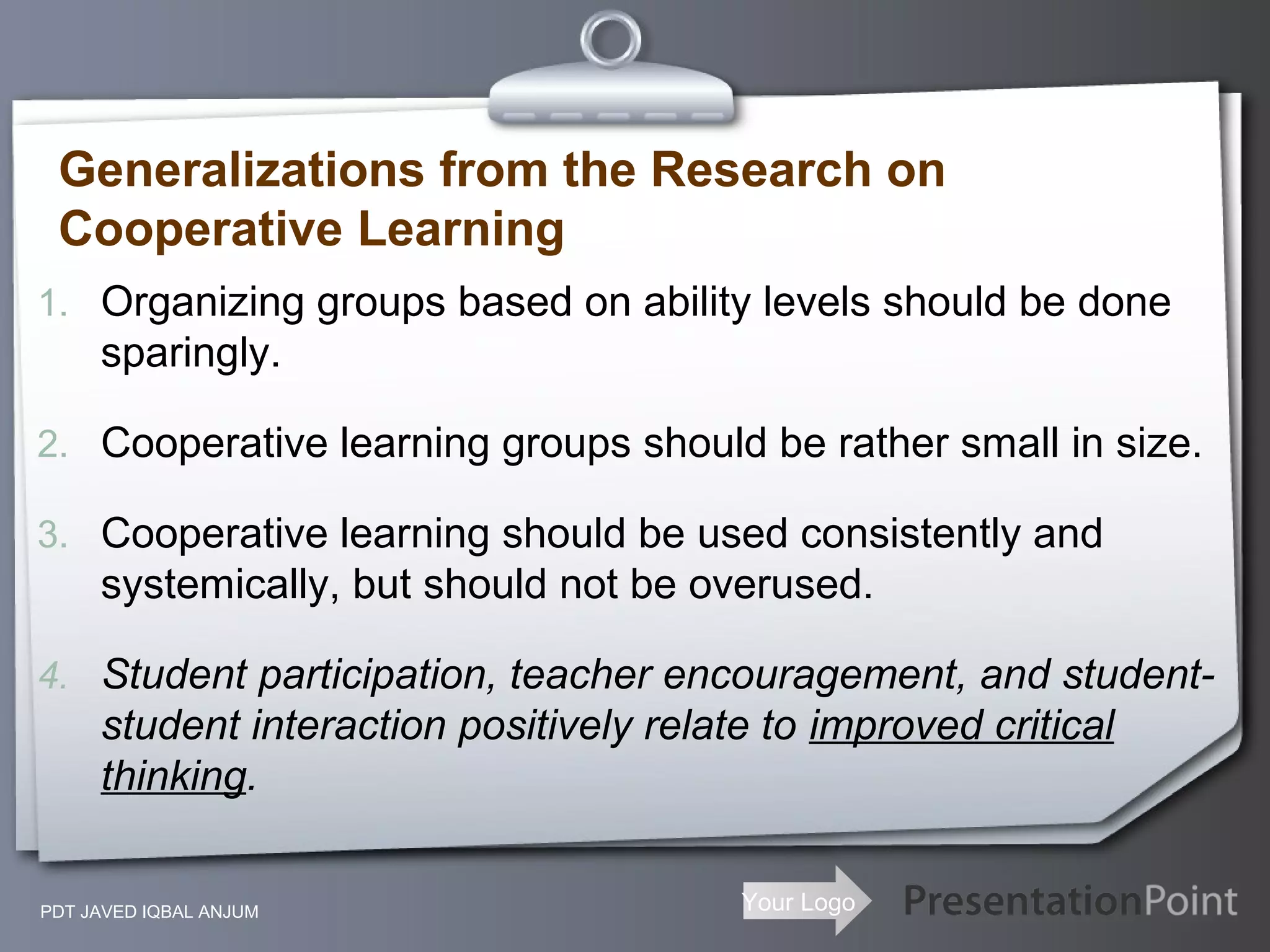 Presentation on cooperative learning | PPT | Educational Assessment ...