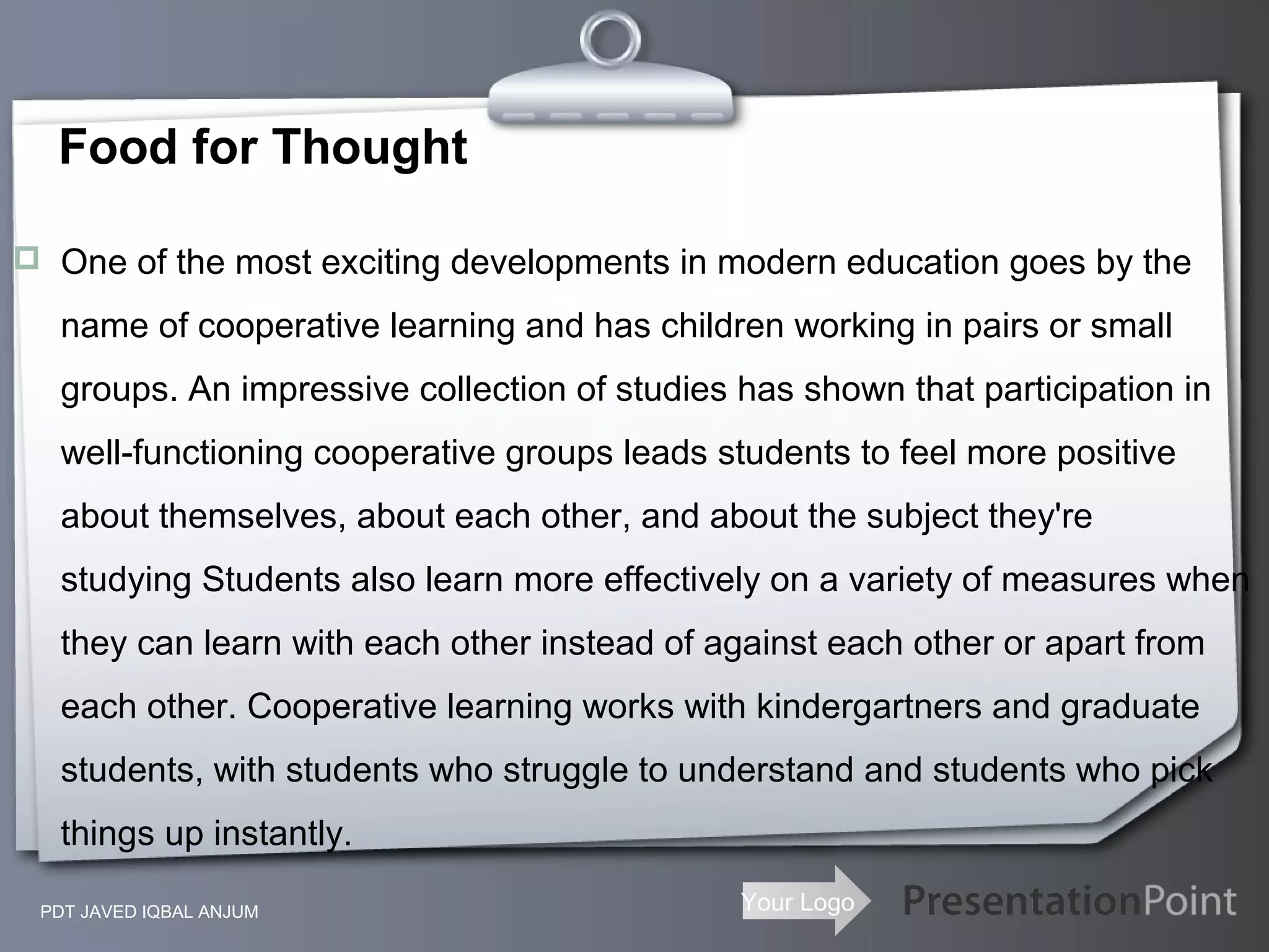 Presentation on cooperative learning | PPT | Educational Assessment ...