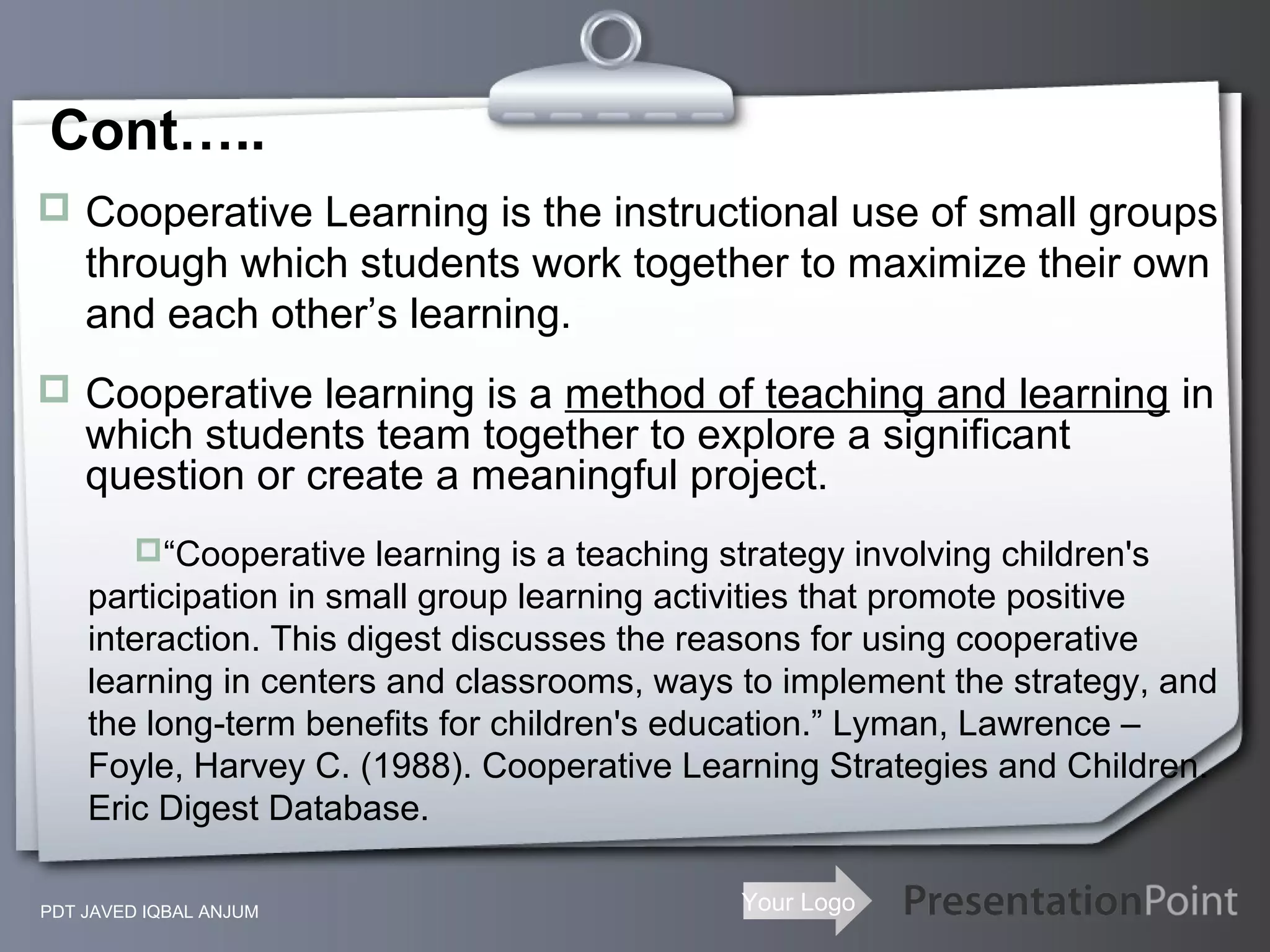 Presentation on cooperative learning | PPT