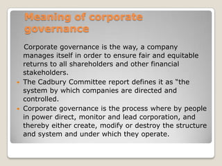 Presentation on corporate goverence | PPTX
