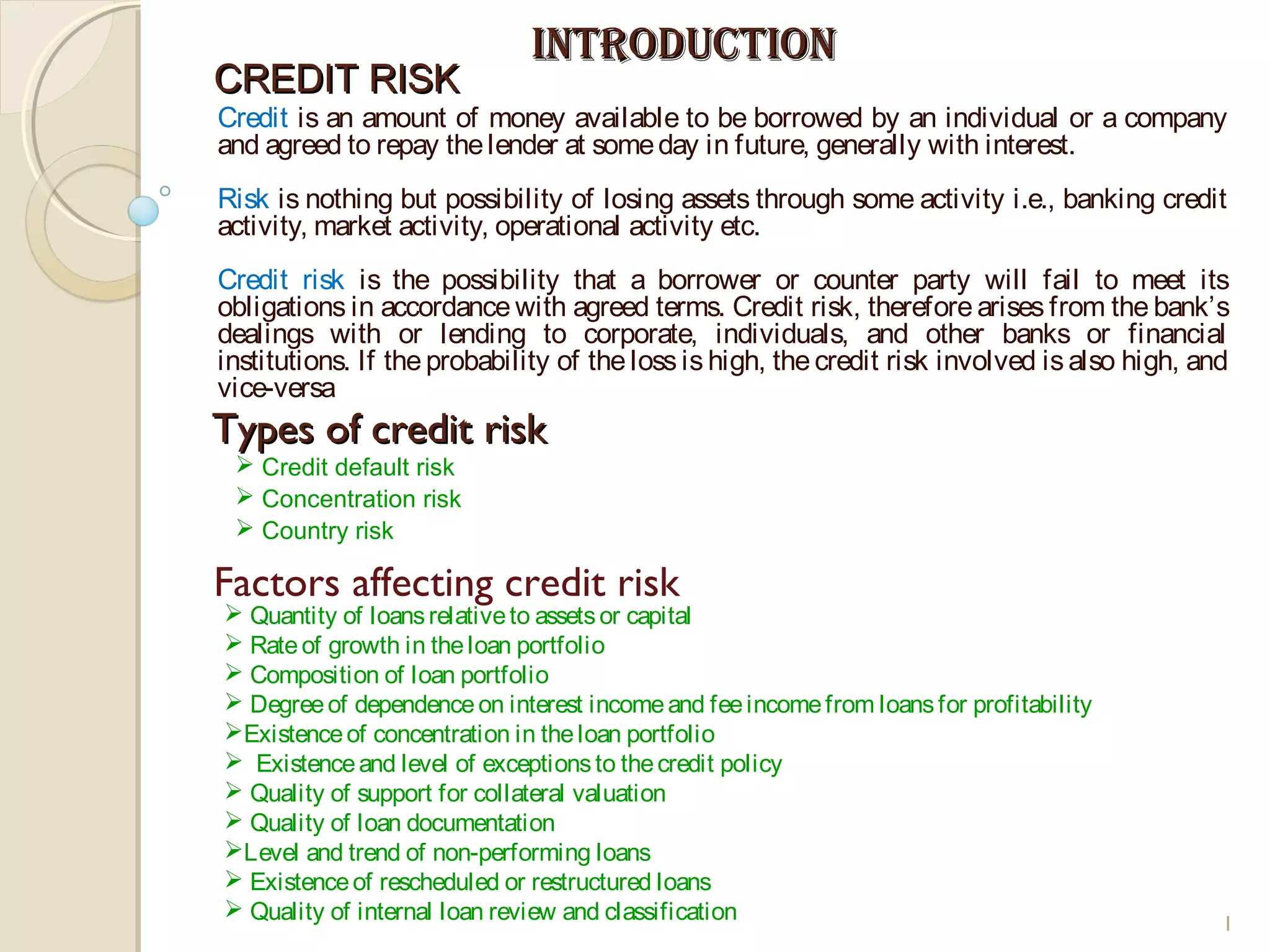 Presentation on credit risk | PPT