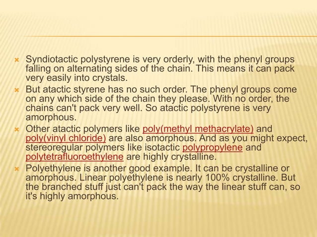 Presentation on crystallinity in polymers | PPTX | Chemistry | Science