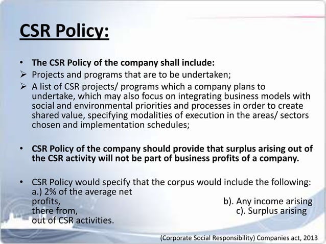 Presentation on CSR With new Approved Rules | PPTX