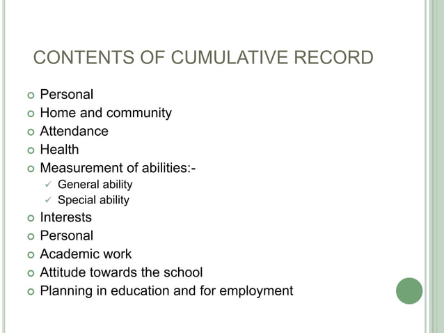 Presentation on cumulative record (non testing technique | PPTX ...