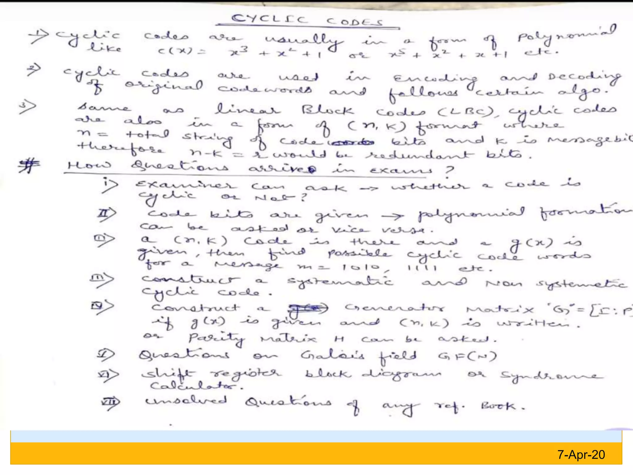 Presentation on cyclic codes | PPTX