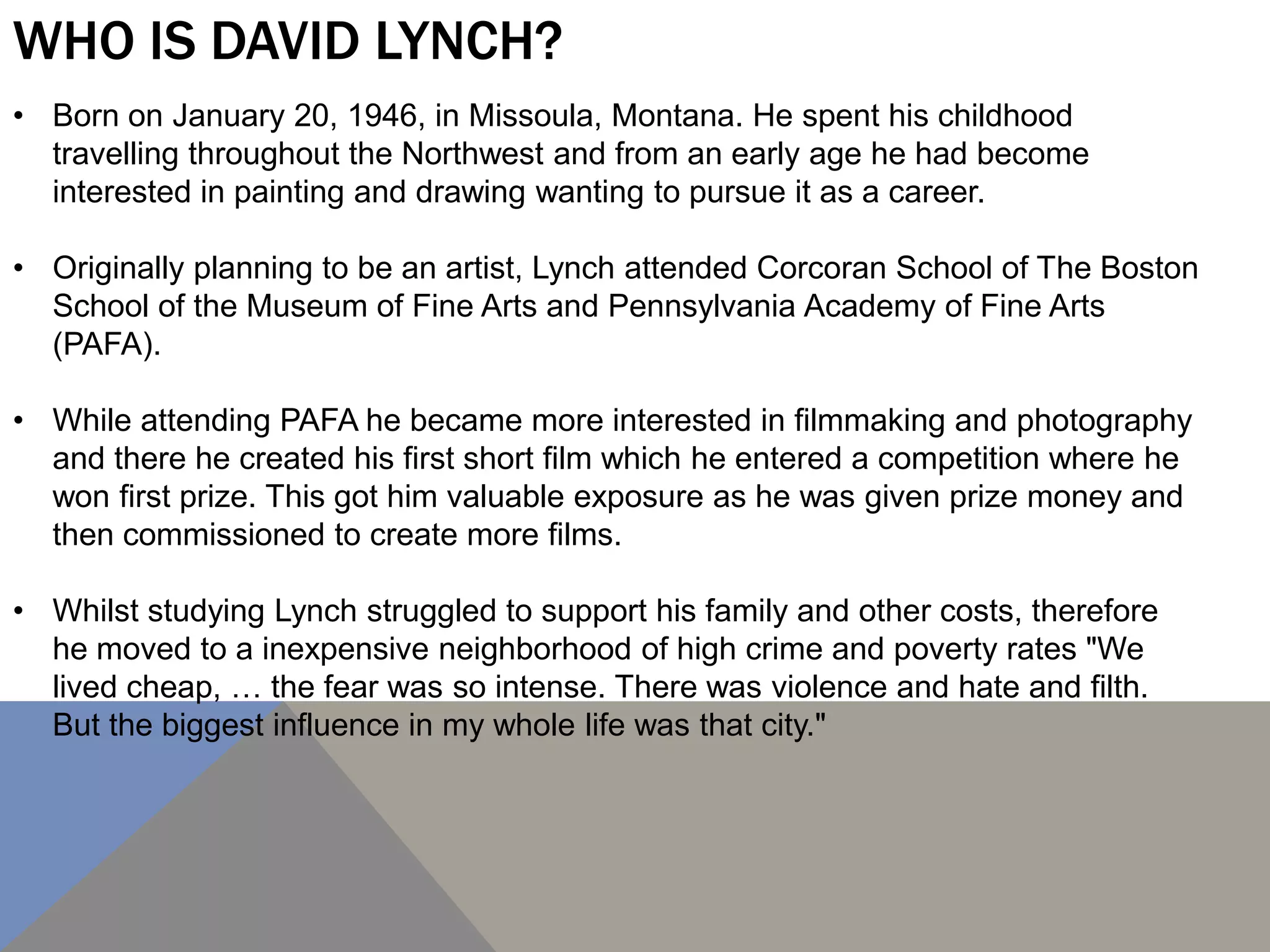 Short Presentation on David Lynch | PPTX