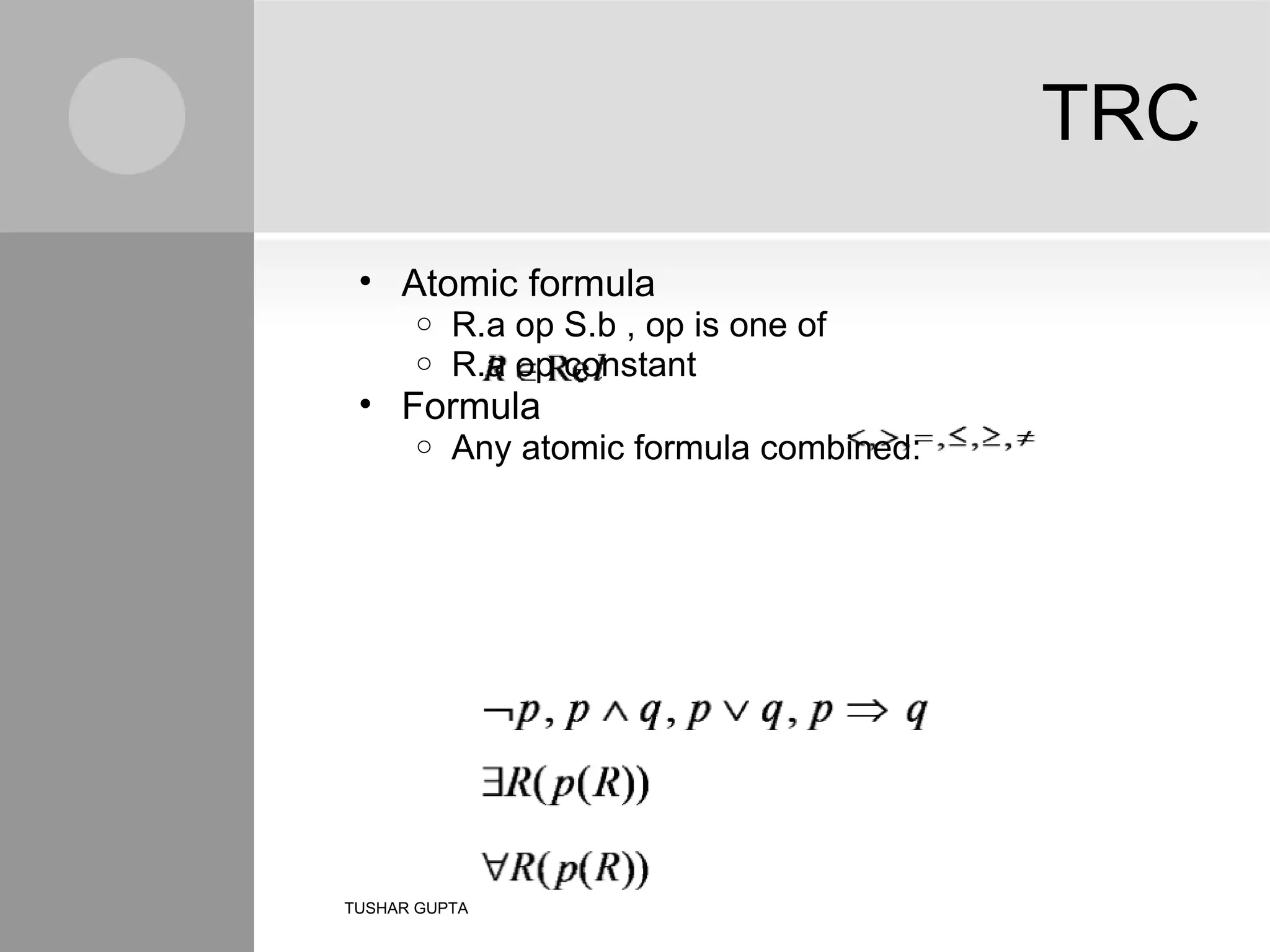 Presentation On Dbmsrelational Calculus Ppt Databases Computer
