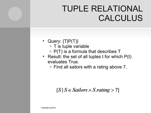 Presentation on dbms(relational calculus) | PPT | Databases | Computer Software and Applications