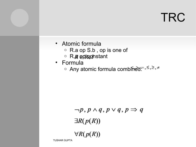 Presentation On Dbmsrelational Calculus Ppt Databases Computer Software And Applications