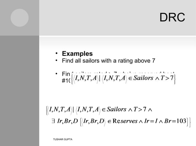 Presentation On Dbmsrelational Calculus Ppt Databases Computer 7485