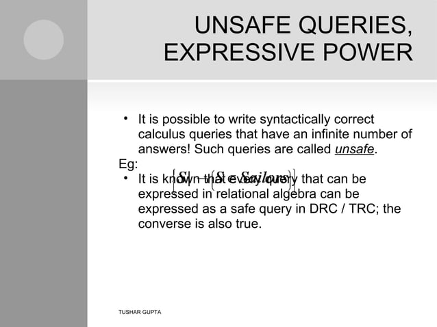 Presentation on dbms(relational calculus) | PPT | Databases | Computer Software and Applications