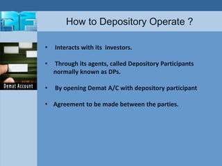 Presentation on depository participant | PPTX | Stocks and Bonds ...