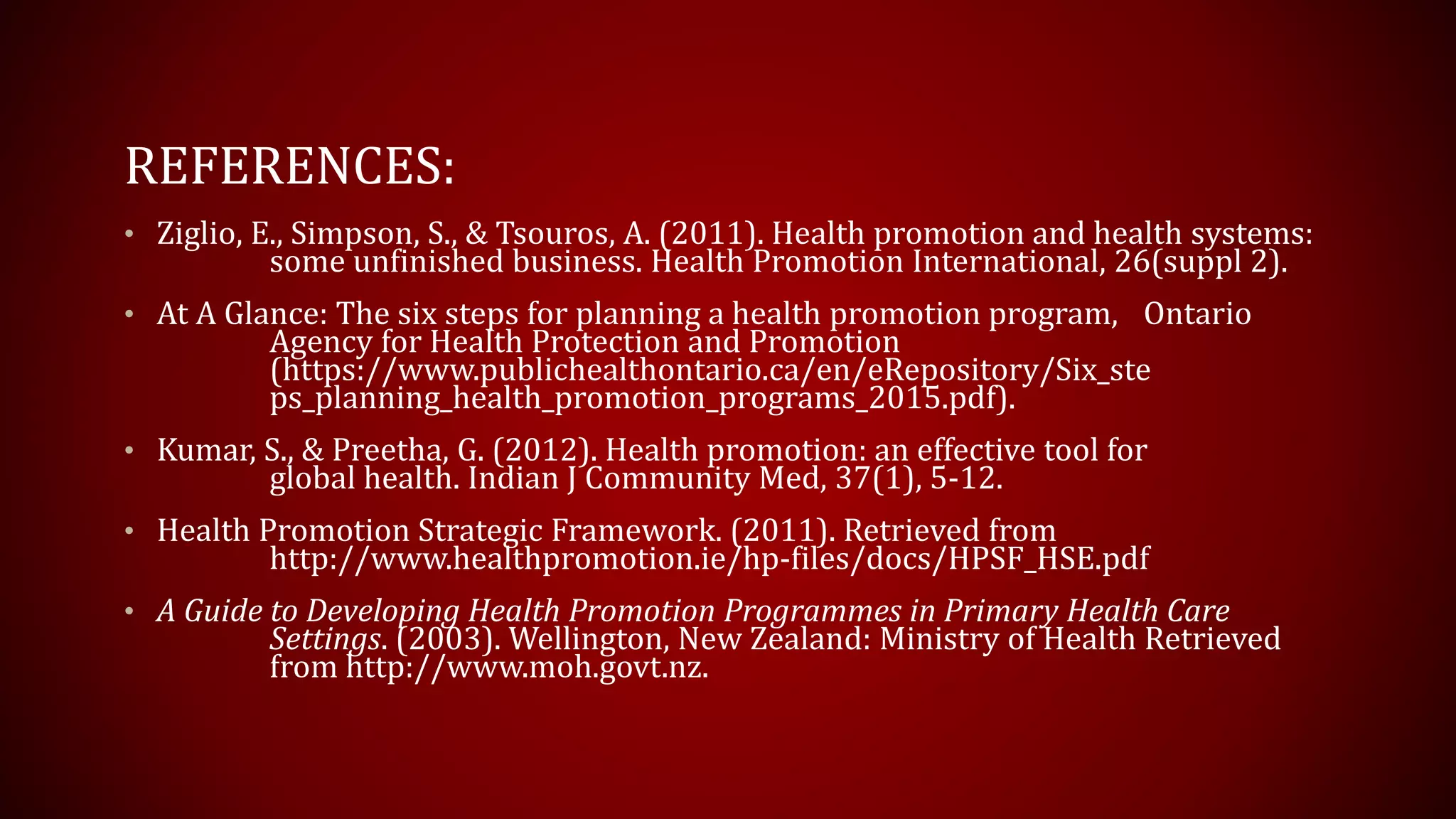 Presentation on design health system to promote health promotion | PPTX