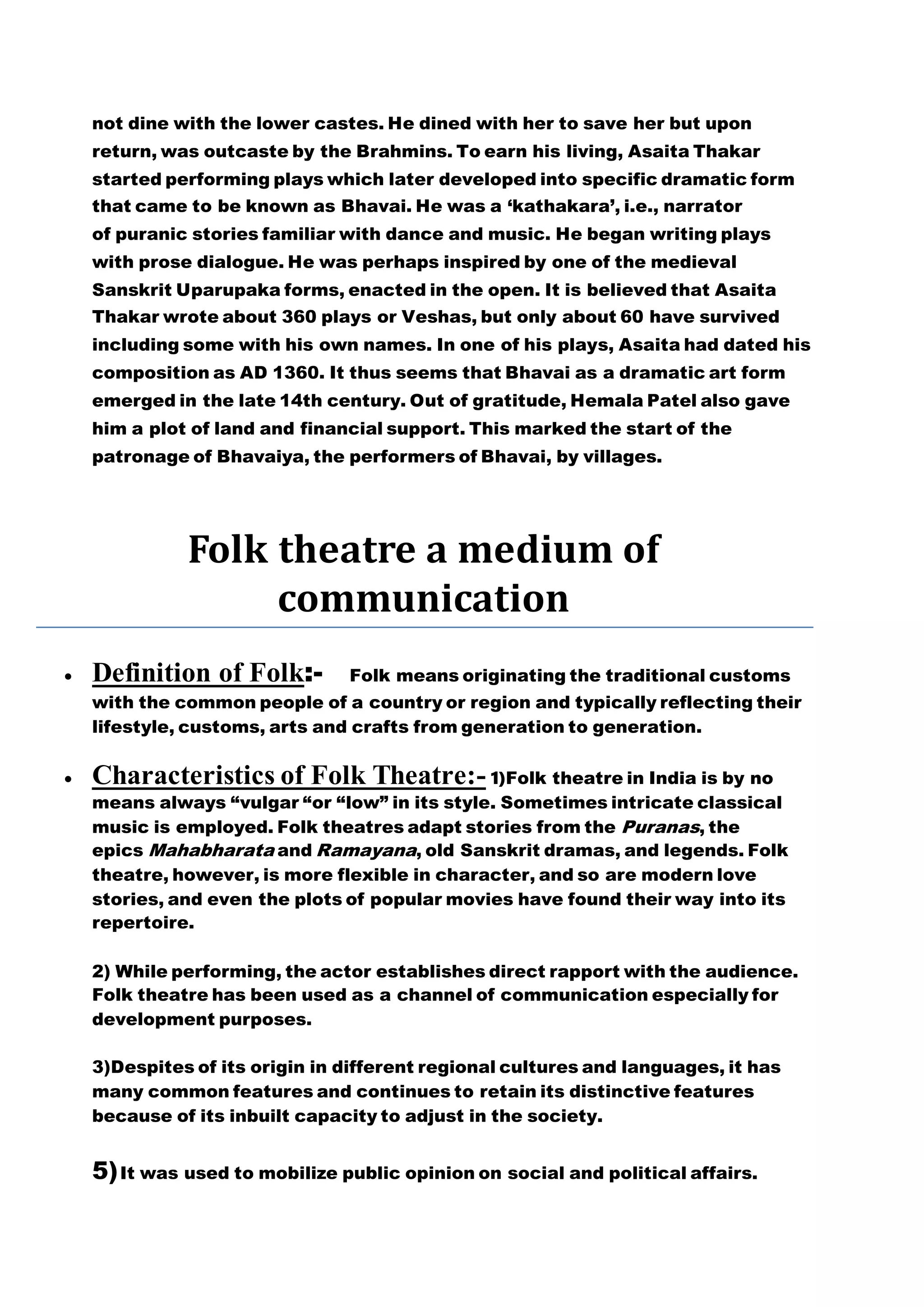 Presentation on folk theatre | DOCX