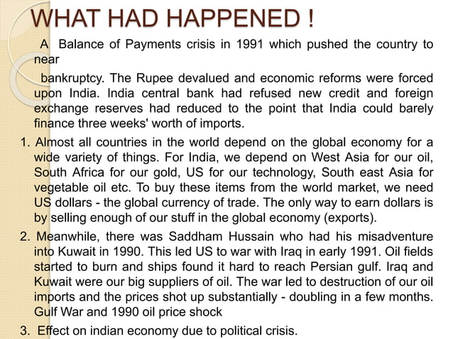 PRESENTATION ON ECONOMIC CRISIS 1991.pptx | Currencies | Economy